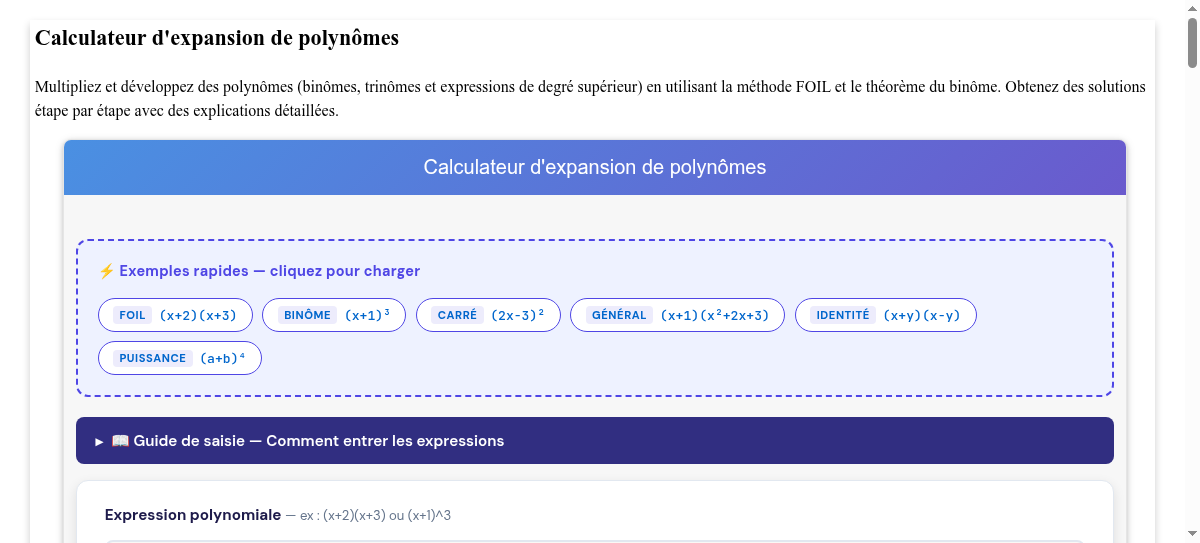 Calculateur d'expansion de polynômes (FOIL) - Multiplier et développer ...