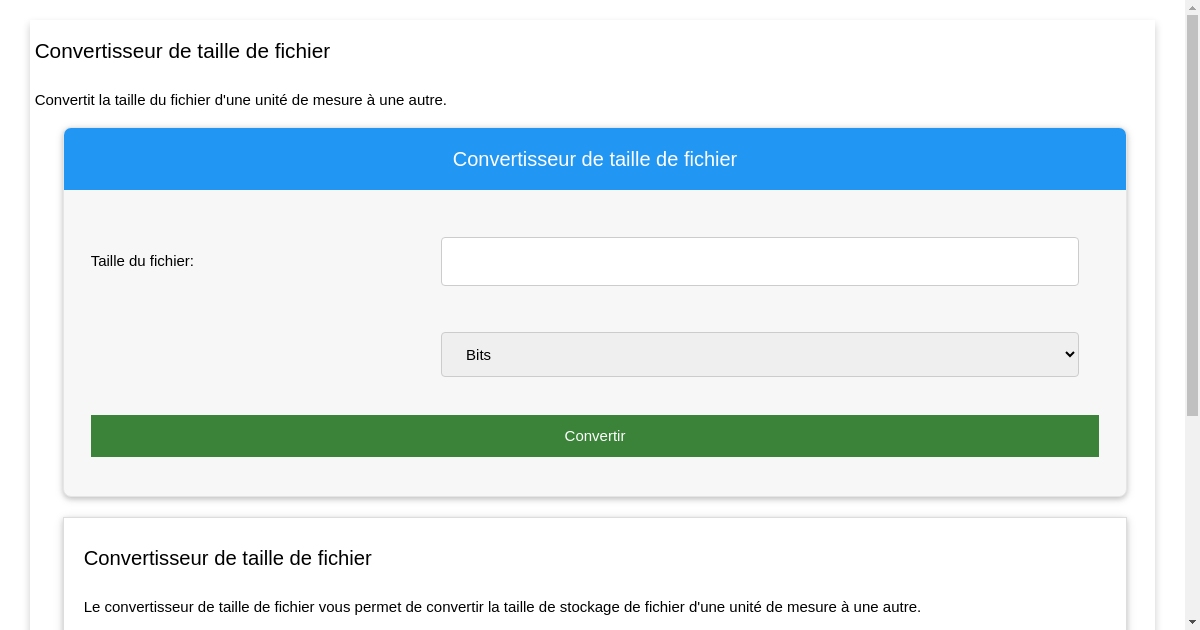 Convertisseur de taille de fichier