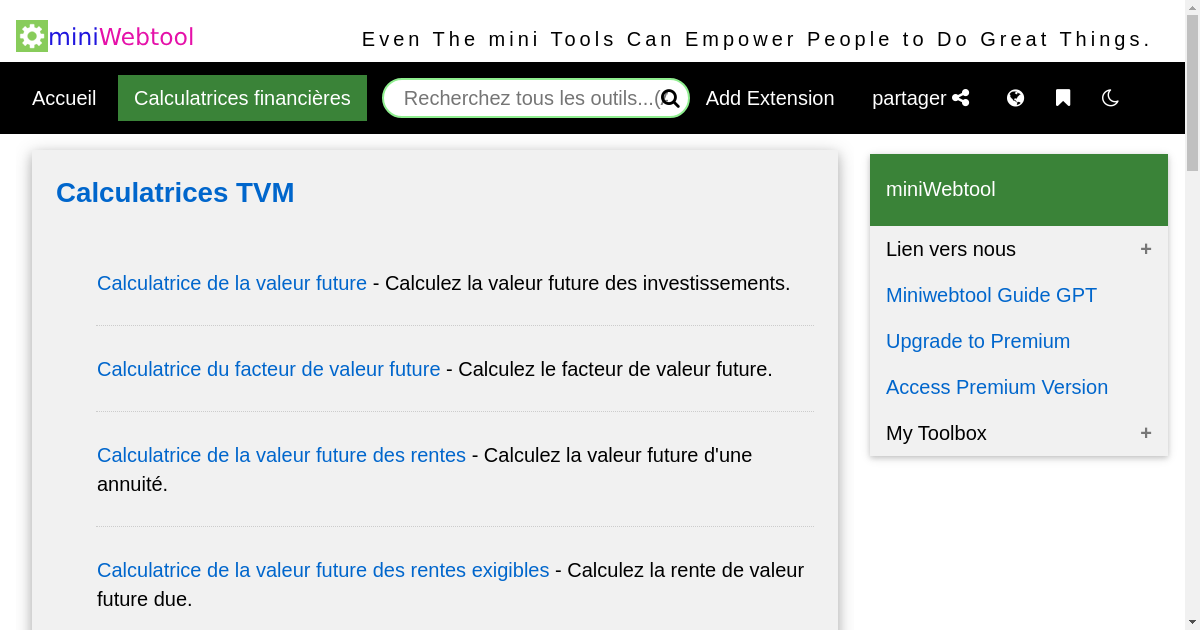 Outils gratuits et calculatrice - Calculatrices TVM