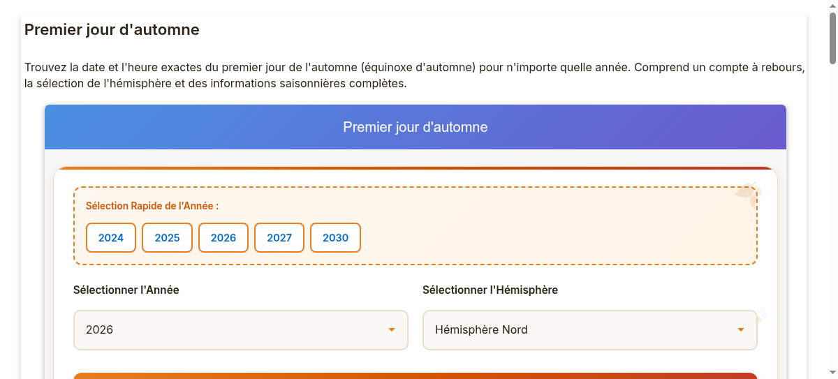 Calculateur du Premier Jour d'Automne | Premier Jour de l'Automne 2025-2040