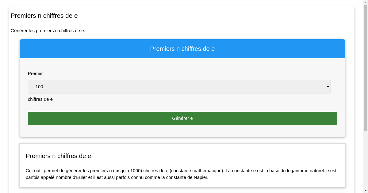 Premiers n chiffres de e - Explorez le nombre d'Euler avec une analyse ...