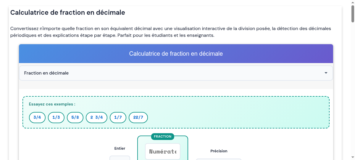 Calculatrice de fraction en décimale - Convertir des fractions en ...