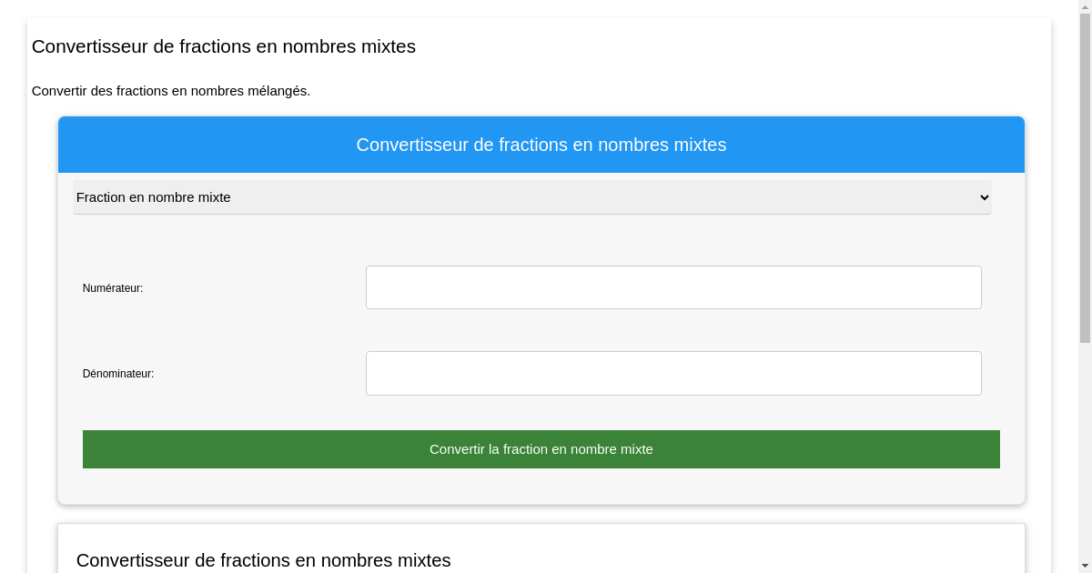 Convertisseur de fractions en nombres mixtes