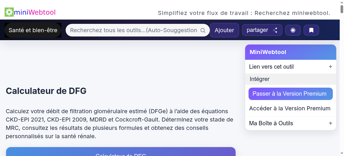 Calculateur de DFG - Estimer la fonction rénale (CKD-EPI 2021, MDRD ...