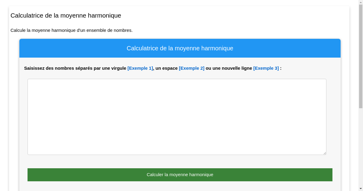 Calculatrice de la moyenne harmonique