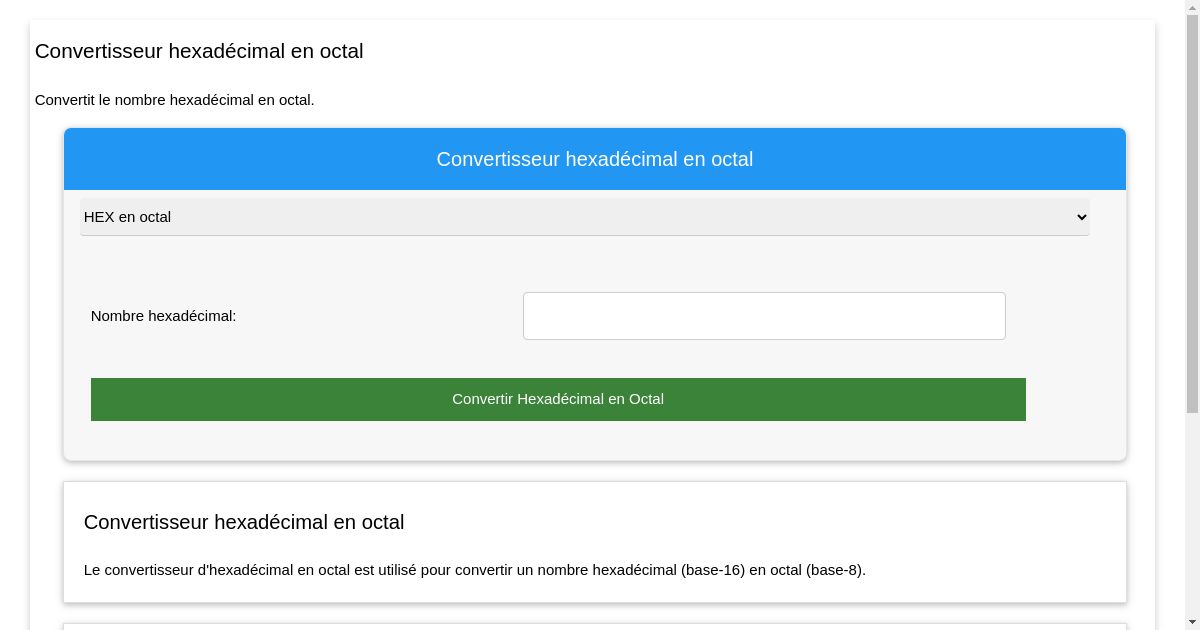 Convertisseur hexadécimal en octal