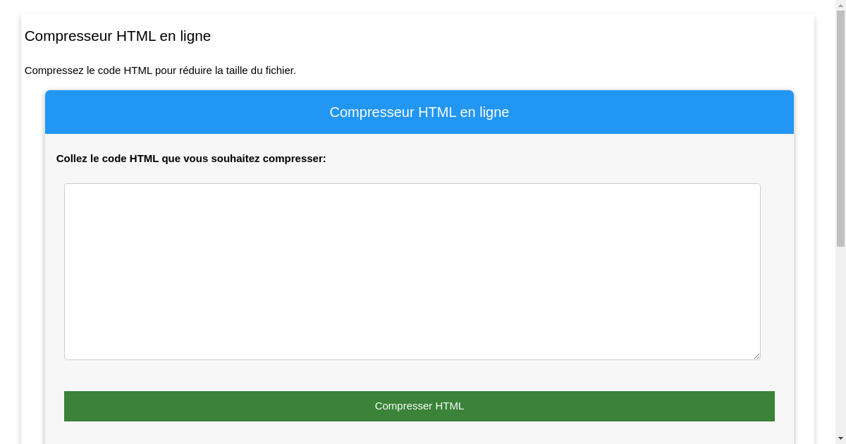 Compresseur HTML en ligne - Compresseur HTML en ligne