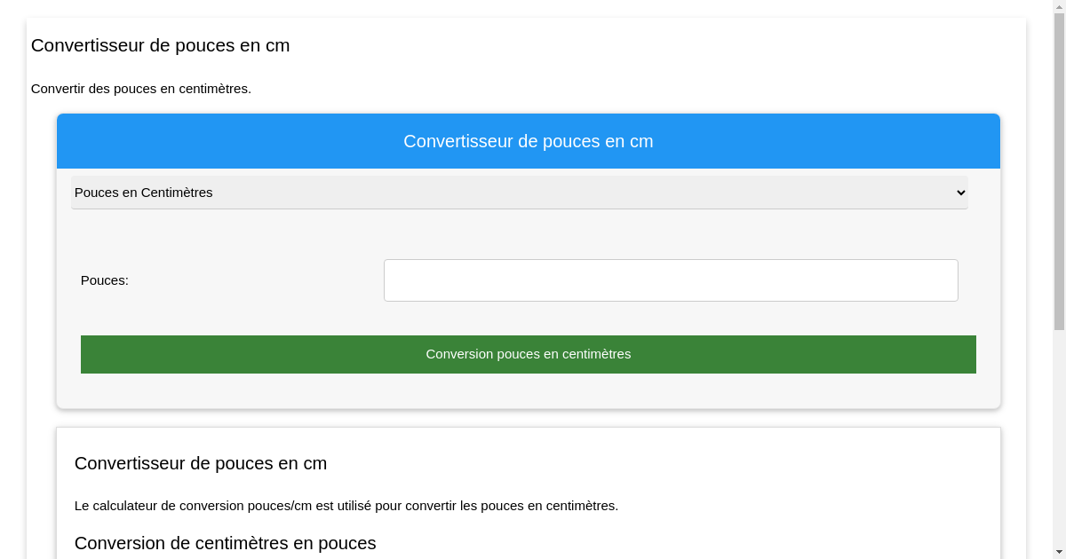 Convertisseur de pouces en cm - Conversion de pouces en centimètres