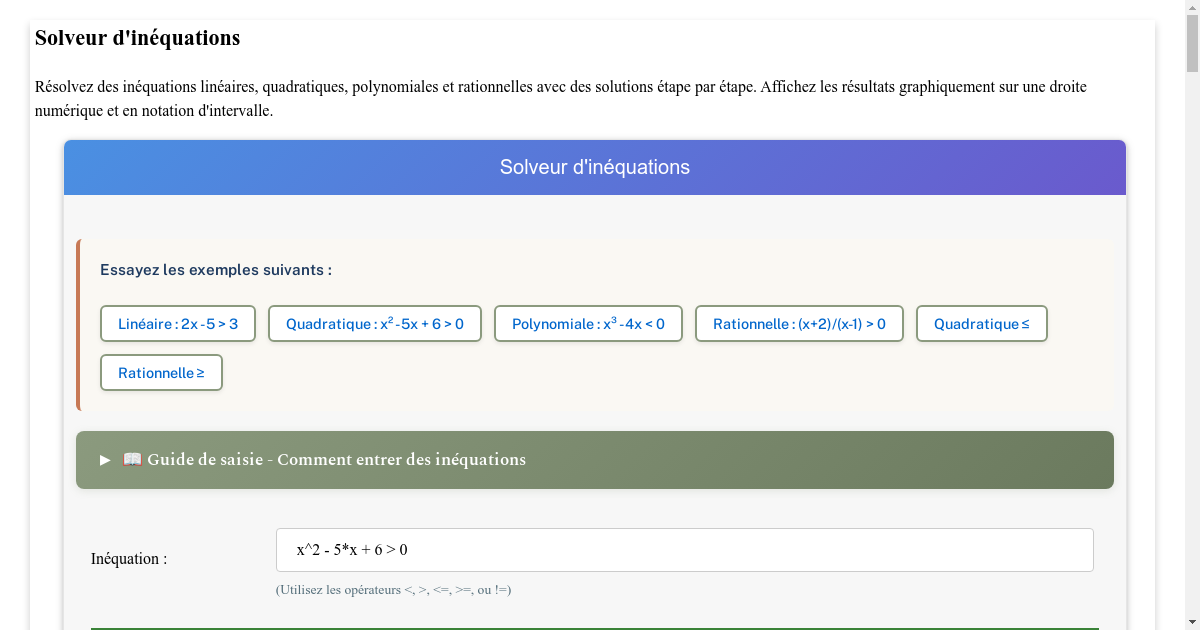 Solveur d'inéquations - Résolvez des inéquations linéaires, quadratiques, polynomiales et ...