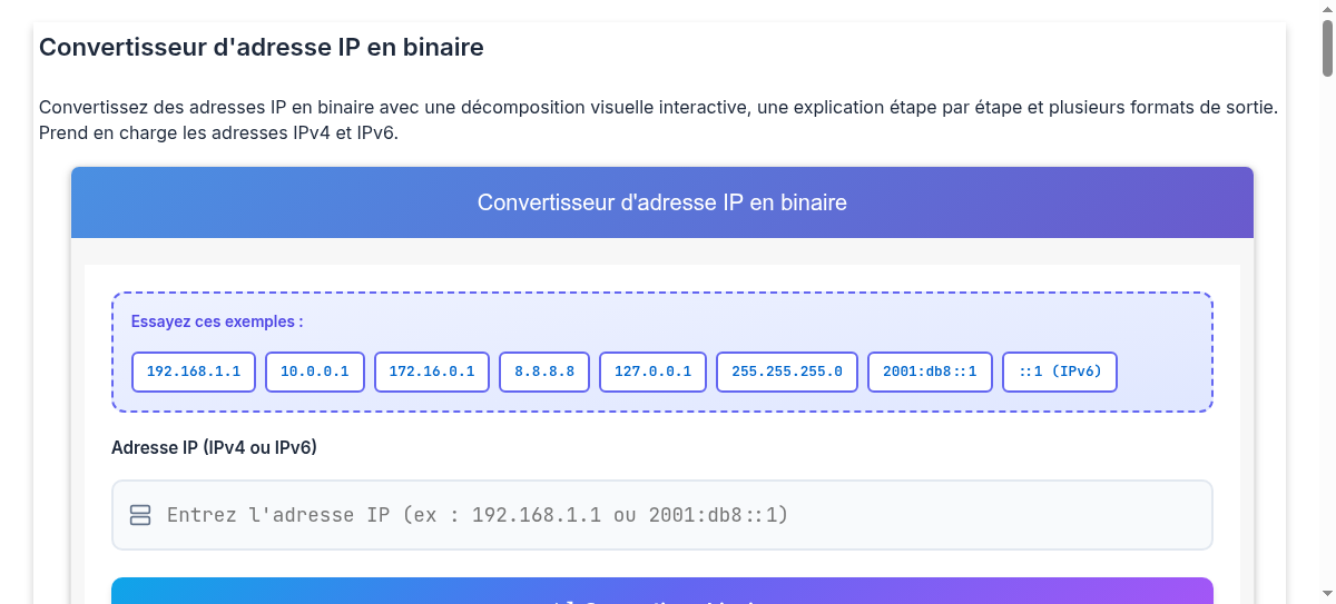 Convertisseur d'adresse IP en binaire - IPv4 et IPv6 avec décomposition ...