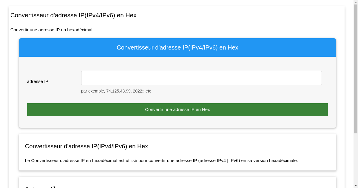 Convertisseur d'adresse IP(IPv4/IPv6) en Hex