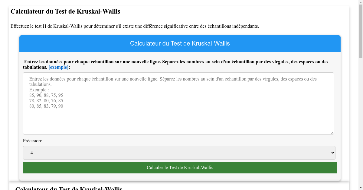 Calculateur du Test de Kruskal-Wallis