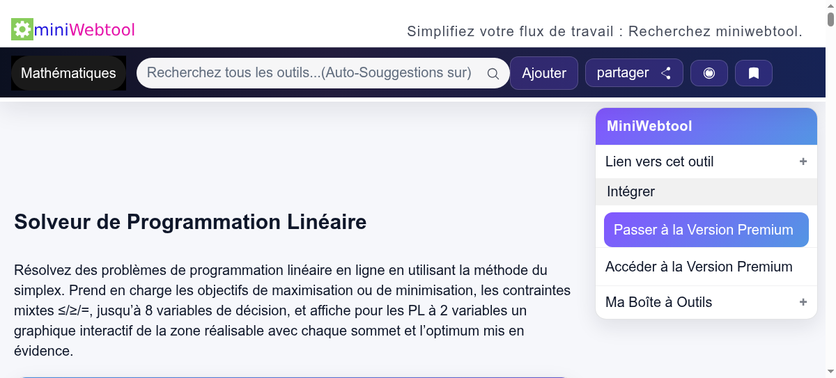 Solveur de Programmation Linéaire - Méthode du Simplex avec ...