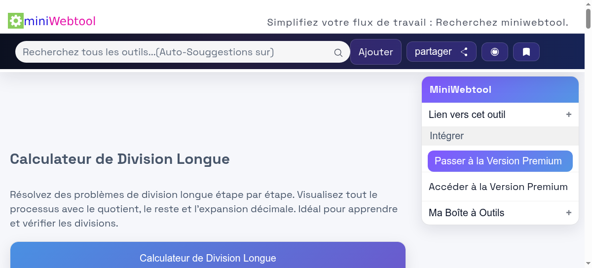 Calculateur de Division Longue - Étape par Étape avec Restes et Décimales