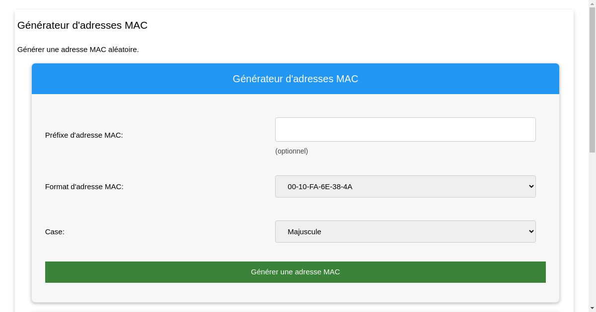 Générateur d'adresses MAC
