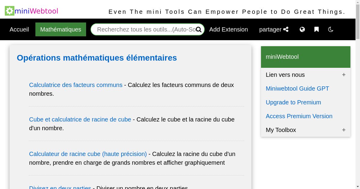 Outils gratuits et calculatrice - Opérations mathématiques élémentaires