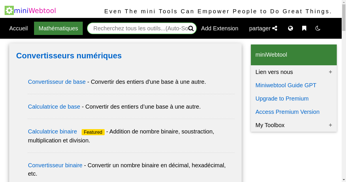 Outils gratuits et calculatrice - Convertisseurs numériques