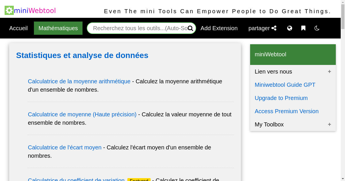 Outils gratuits et calculatrice - Statistiques et analyse de données