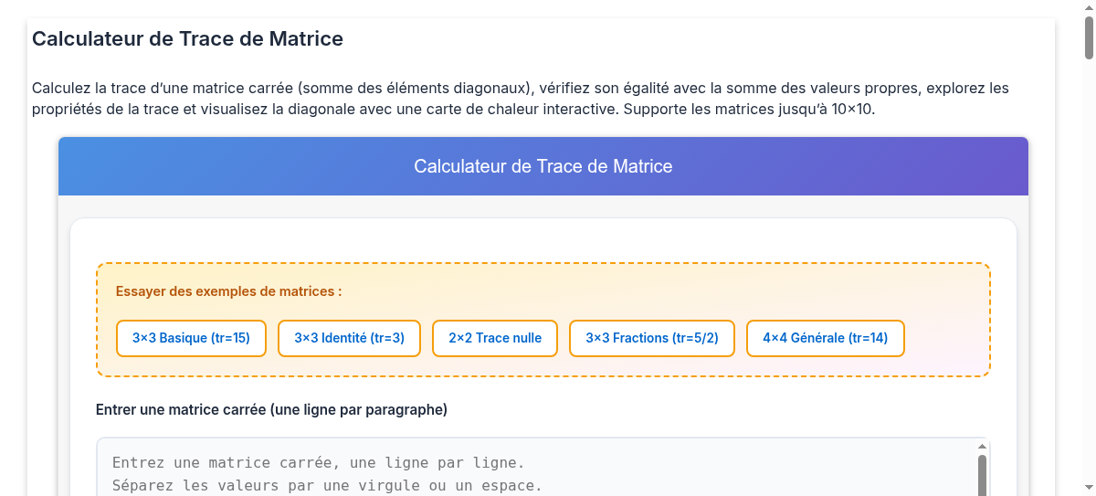 Calculateur de Trace de Matrice - Trace, Somme des Valeurs Propres et ...