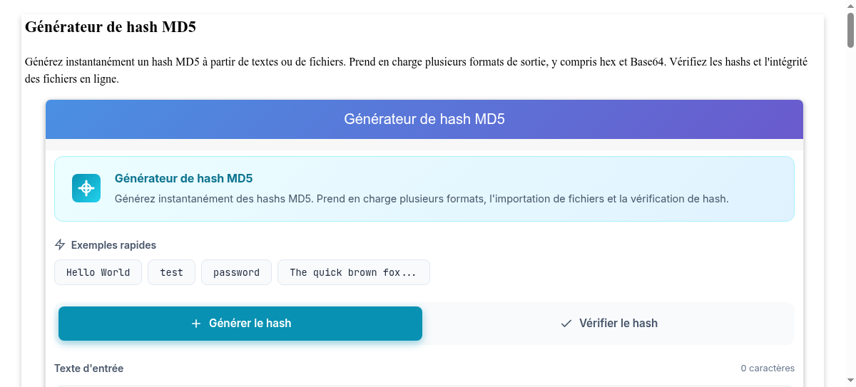 Générateur de hash MD5 - Calculatrice MD5 en ligne rapide et gratuite