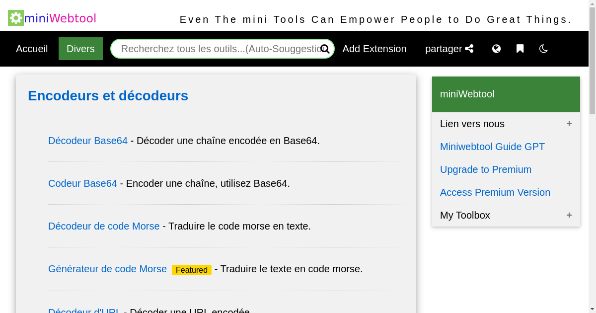Outils gratuits et calculatrice - Encodeurs et décodeurs