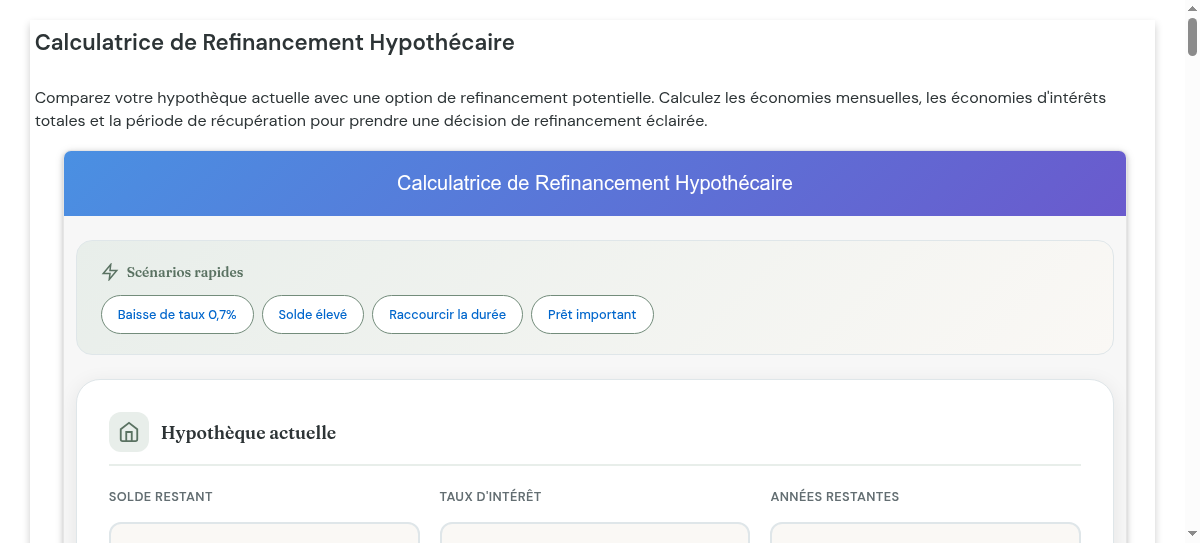 Calculatrice de Refinancement Hypothécaire - Comparez les conditions de ...