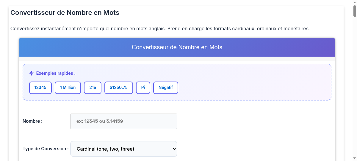Convertisseur de Nombre en Mots - Convertir des nombres en mots anglais