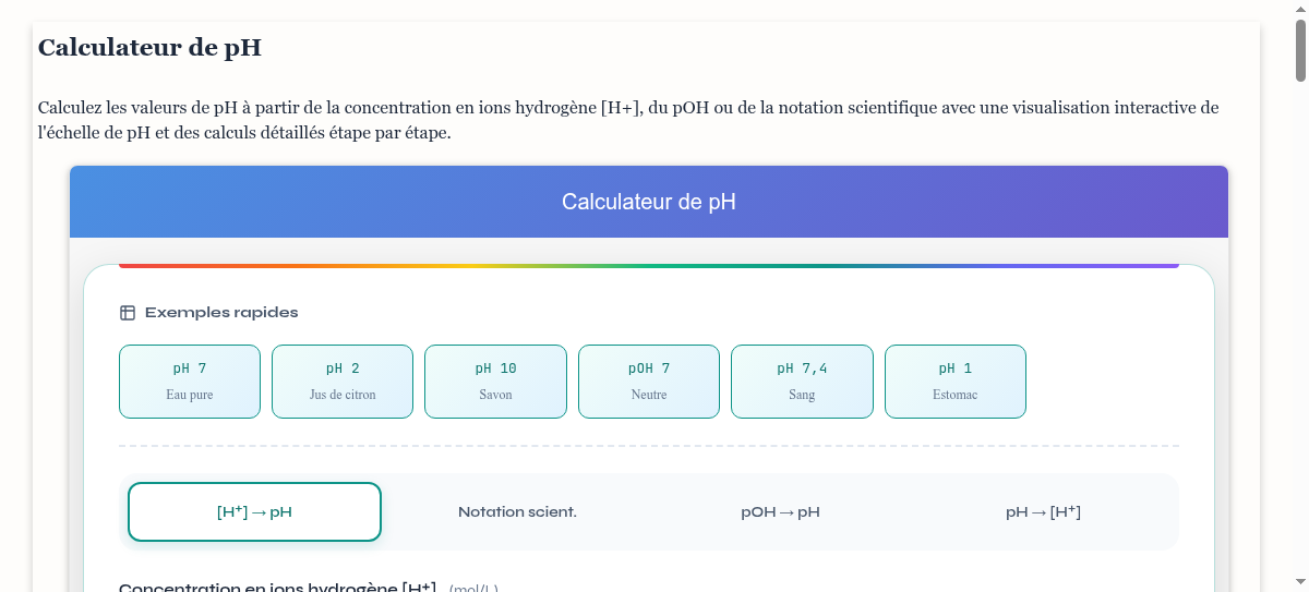 Calculateur de pH - Calculez le pH, le pOH et [H+] avec des solutions ...