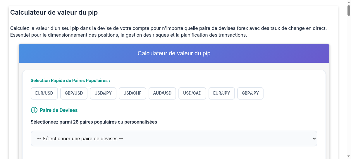 Calculateur de valeur du pip - Calculateur Forex en direct avec taux en ...
