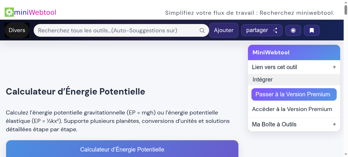 Calculateur d’Énergie Potentielle - EP Gravitationnelle & Élastique ...