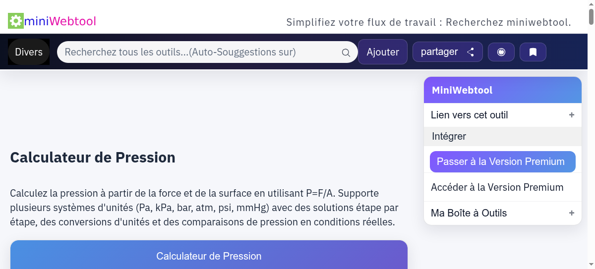 Calculateur de Pression - Calculer la Pression, la Force et la Surface ...