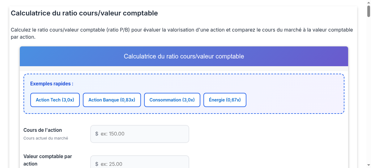 Calculatrice du ratio cours/valeur comptable - Calculer le ratio P/B ...