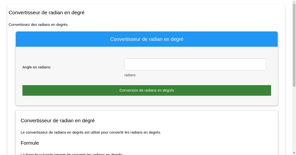 Convertisseur de radian en degré