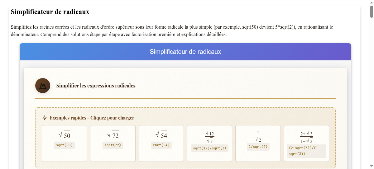 Simplificateur de radicaux - Simplifier les racines carrées et les ...