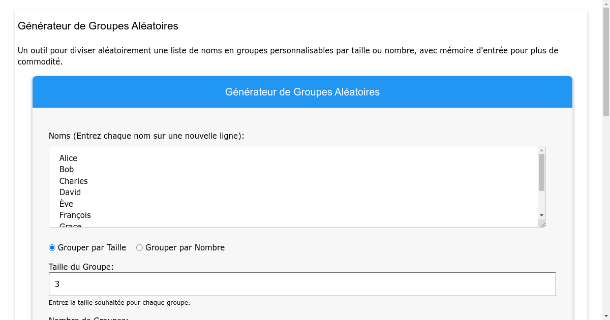 Générateur de Groupes Aléatoires