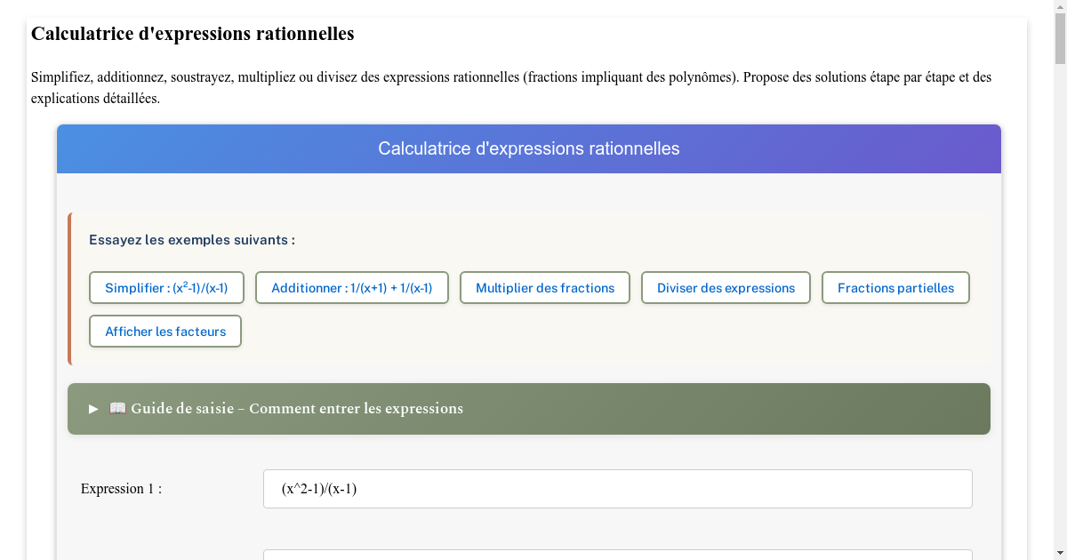 Calculatrice d'expressions rationnelles - Simplifier et calculer des ...