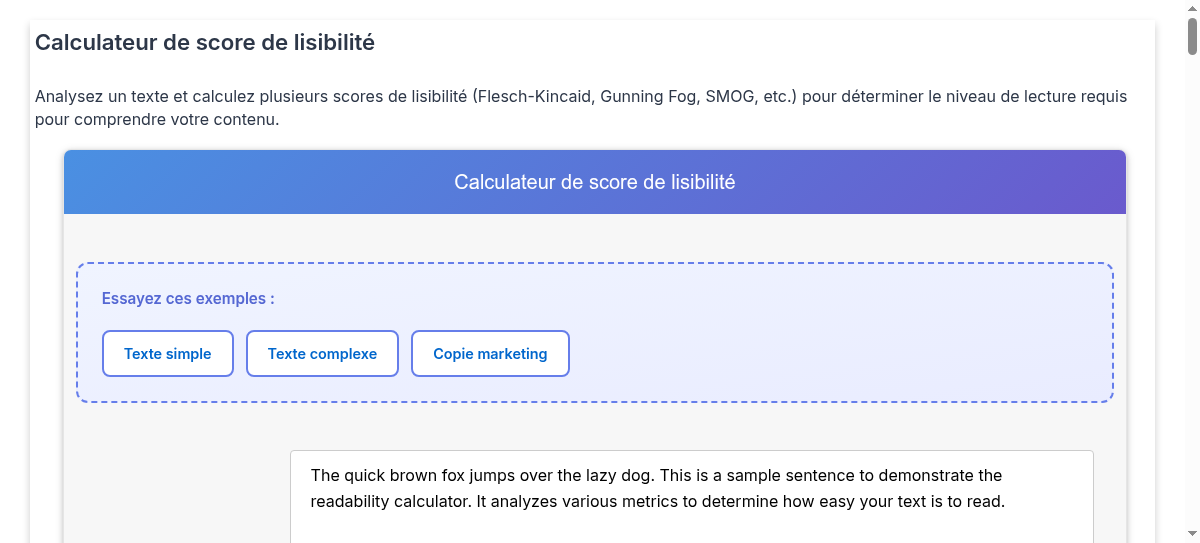 Calculateur de score de lisibilité - Analyser le niveau de lecture d'un ...