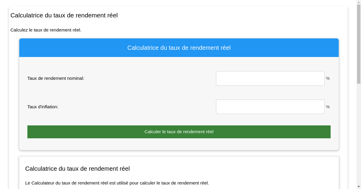 Calculatrice du taux de rendement réel