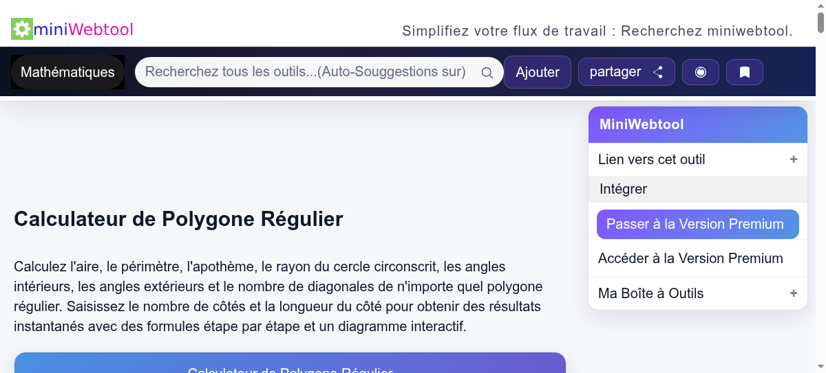 Calculateur de Polygone Régulier - Aire, Périmètre, Apothème, Angles et ...