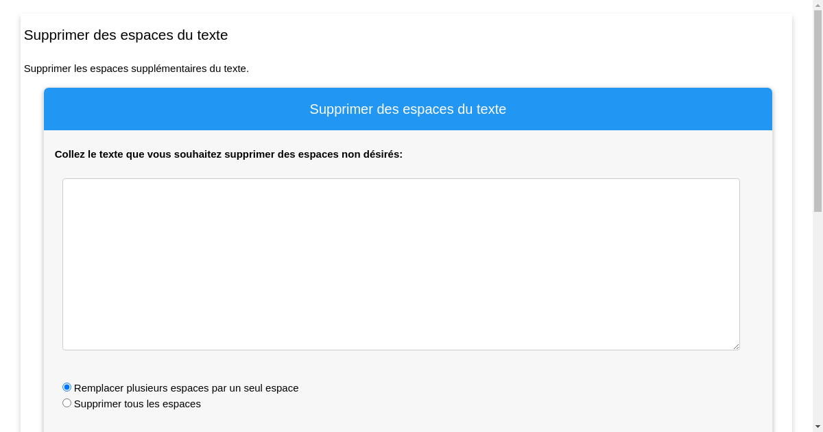 Supprimer les espaces en ligne - Outil avancé de suppression d'espaces et de nettoyage de texte