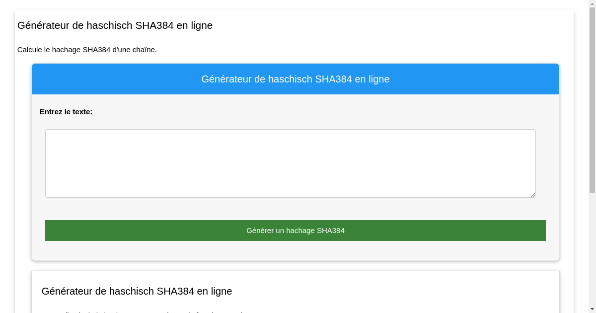 Générateur de haschisch SHA384 en ligne