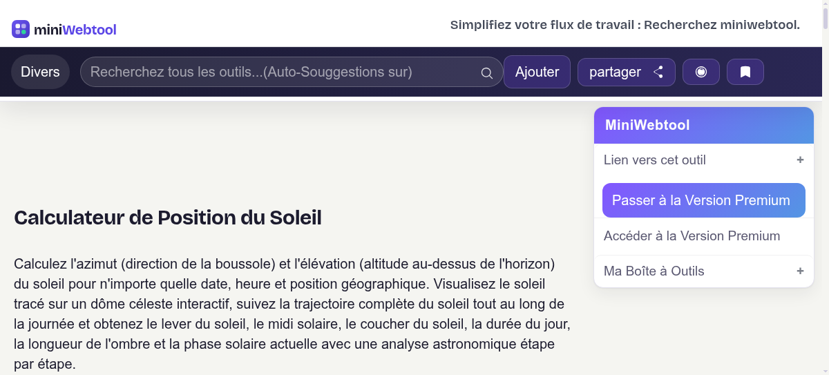 Calculateur de Position du Soleil - Azimut et Élévation Solaire pour ...