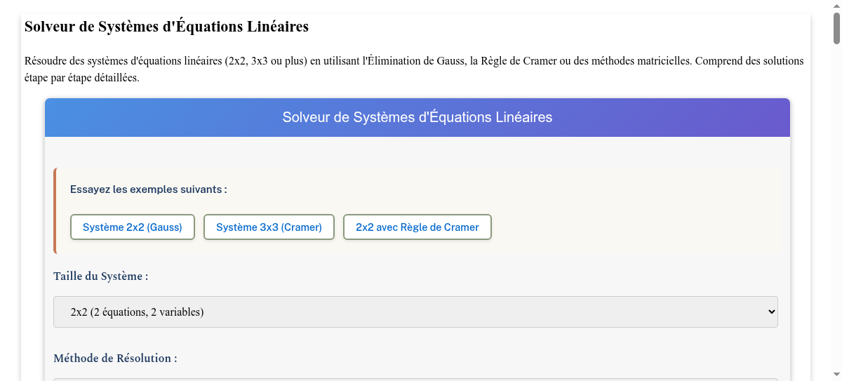 Solveur de Systèmes d'Équations Linéaires - Résoudre des Systèmes 2x2 ...