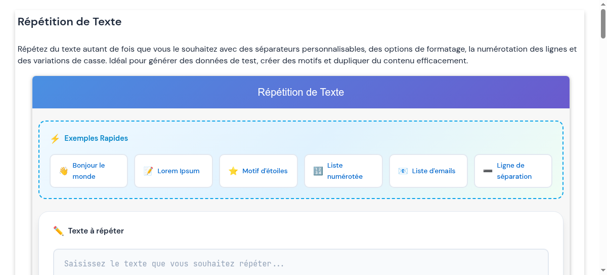 Répétition de Texte - Dupliquer du texte plusieurs fois avec options ...