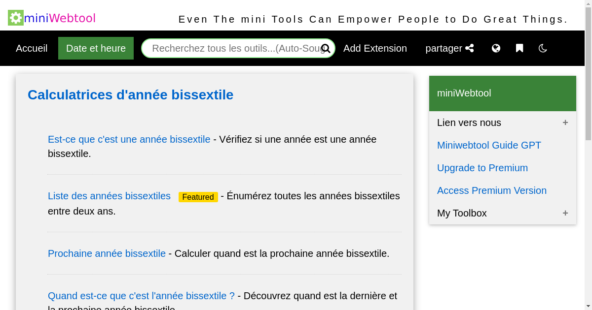 Outils gratuits et calculatrice - Calculatrices d'année bissextile
