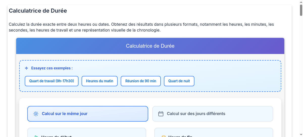 Calculatrice de Durée - Calculer le Temps entre Deux Dates ou Heures