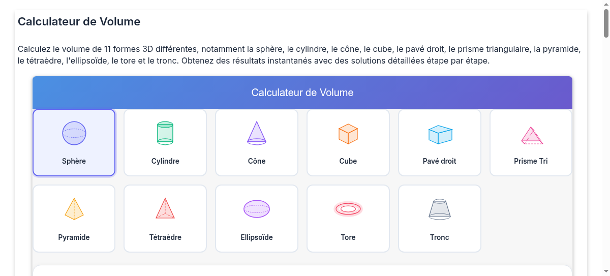 Calculateur de Volume - Calculez le volume de formes 3D avec des ...