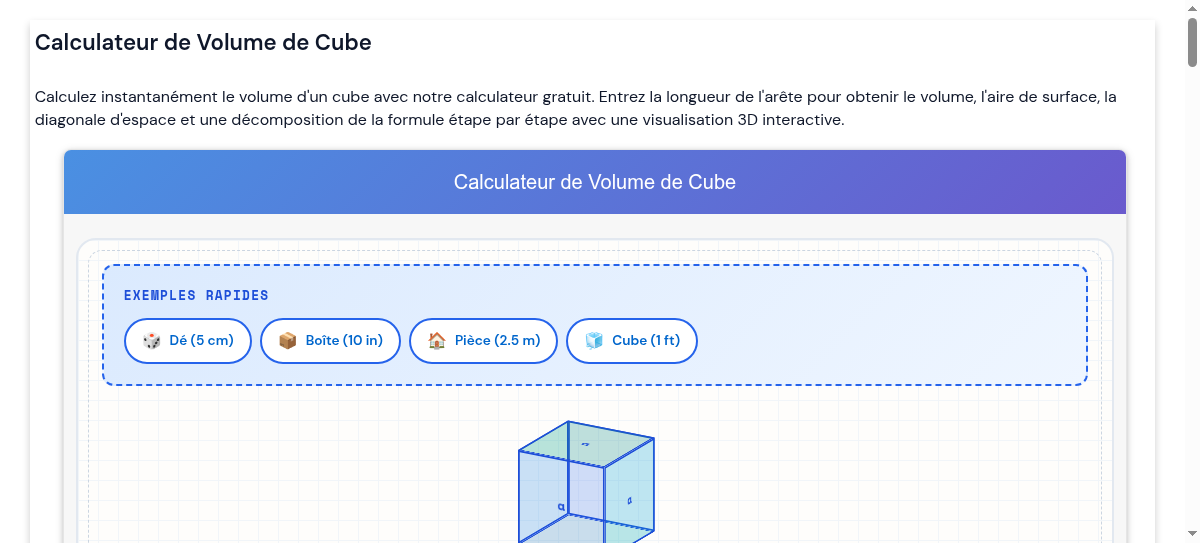 Calculateur de Volume de Cube - Volume d'un Cube 3D avec Solution Étape ...