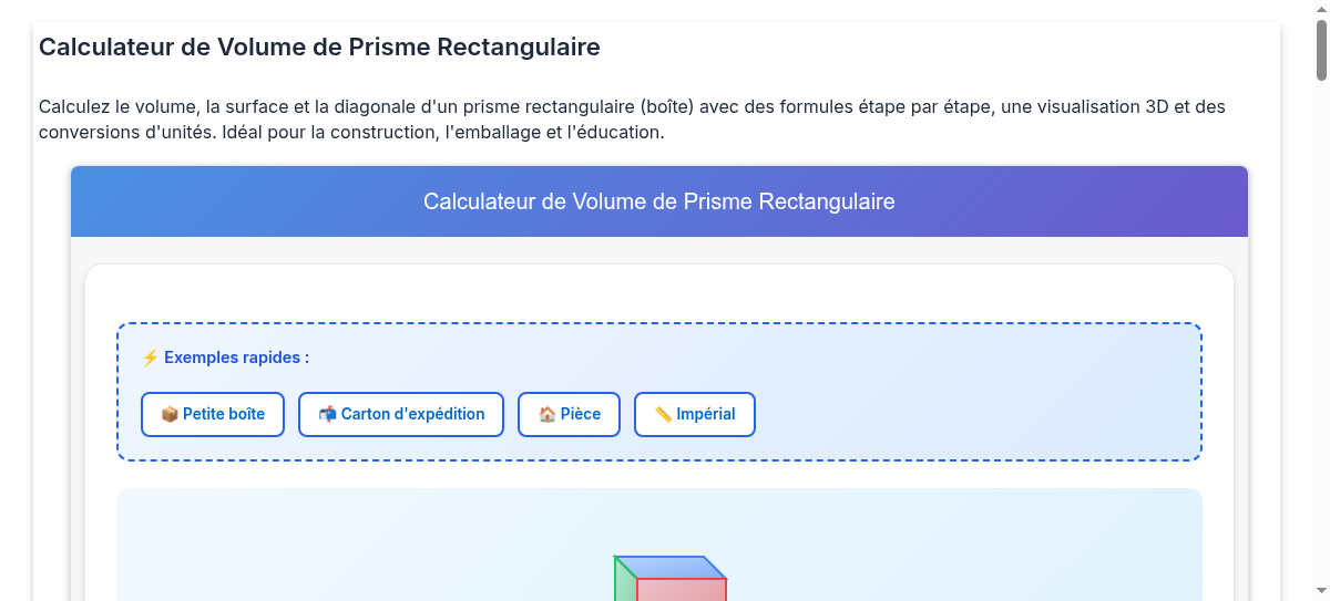 Calculateur de Volume de Prisme Rectangulaire - Volume de Boîte ...