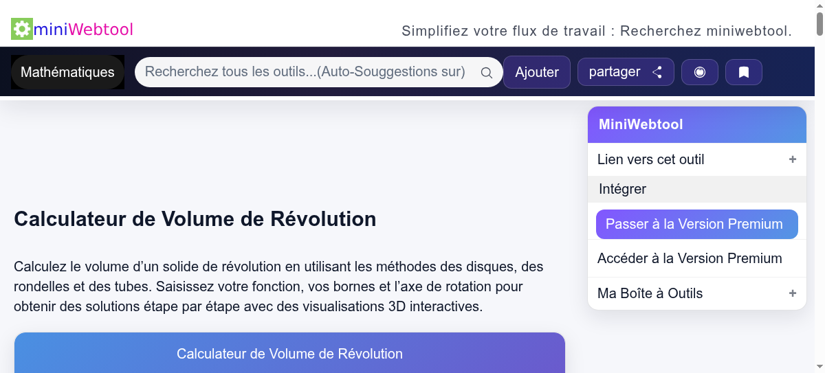 Calculateur de Volume de Révolution - Méthodes des Disques, des ...